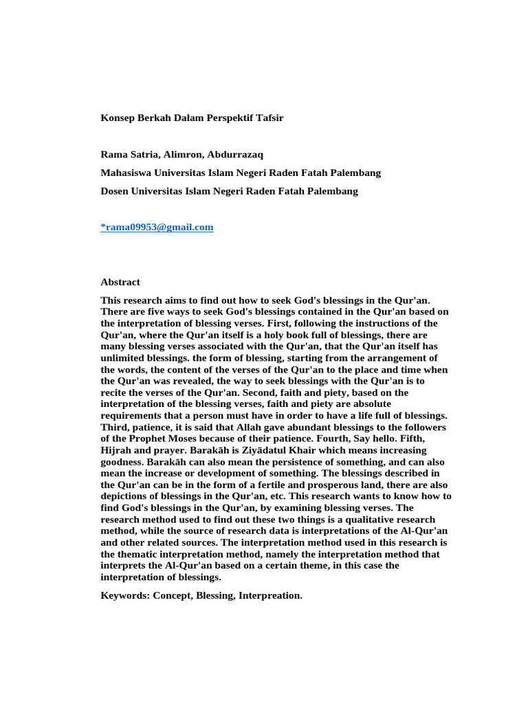 Konsep Berkah Dalam Perspektif Tafsir (Rama) | PDF