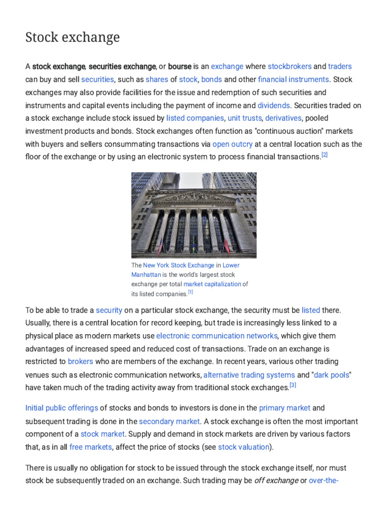 Stock Exchange - Wikipedia | PDF | Stock Exchange | Stocks