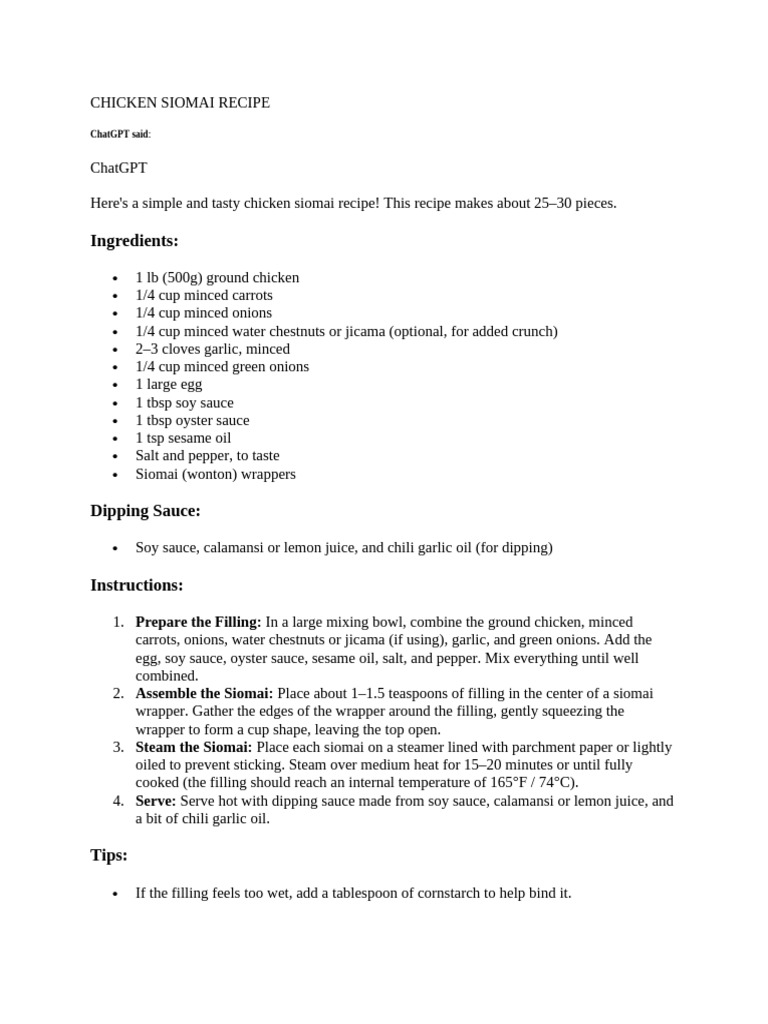 Chicken Siomai Recipe | PDF