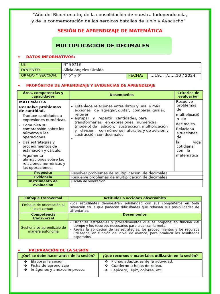 03 - SES - MAT - RESOLVEMOS - PROBLEMAS - DE - Multiplicación - DE - DECIMALES | PDF ...