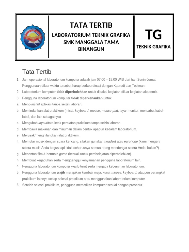 Tata Tertib Laboratorium Teknik Grafika | PDF
