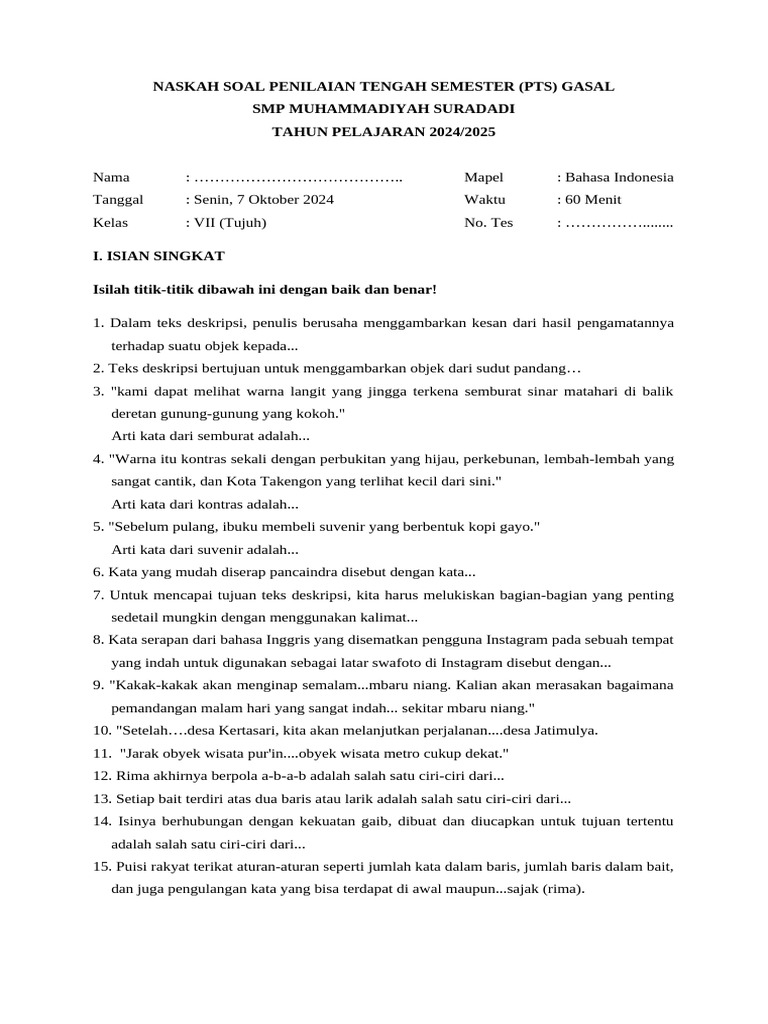 Soal Pts Ganjil B Indo 789 2024-Wps Office | PDF | Kajian Bahasa Asing