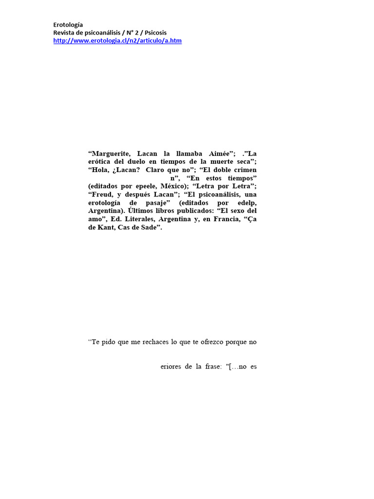 Jean Allouch El Punto de Vista Lacaniano en Psicoanálisis | PDF | Jacques Lacan | Psicoanálisis