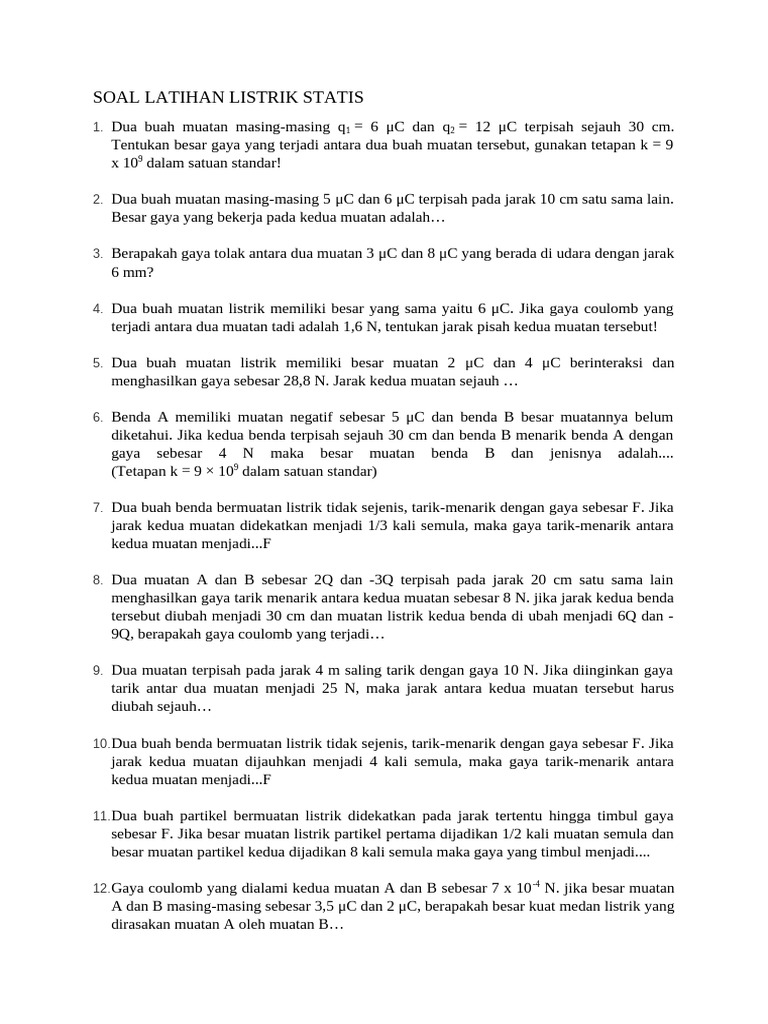 Latihan Soal Listrik Statis | PDF | Teknologi & Rekayasa