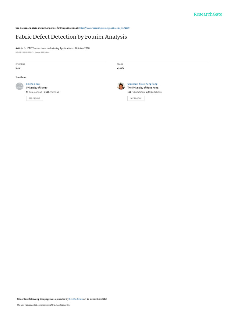 Fabric Defect Detection By Fourier Analysis Pdf Spectral Density Fourier Transform