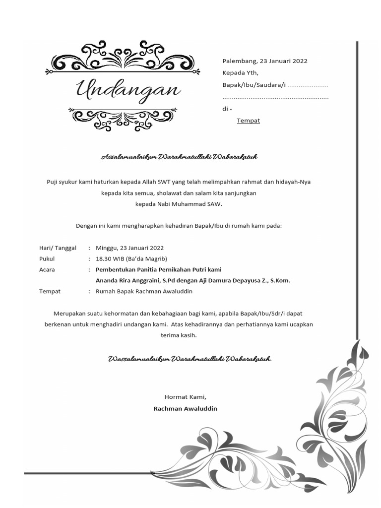 Contoh Undangan - Rapat - Pembentukan - Panitia - Resepsi | PDF