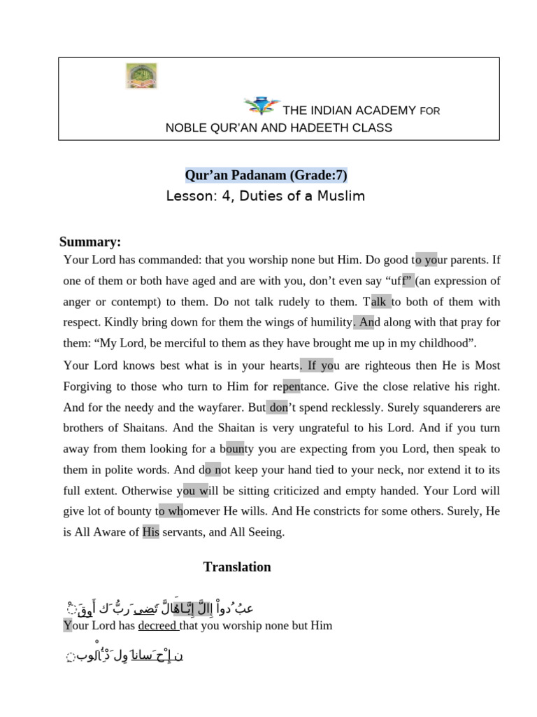 Duties of a Muslim: Respecting Parents | PDF | Surah | Quran