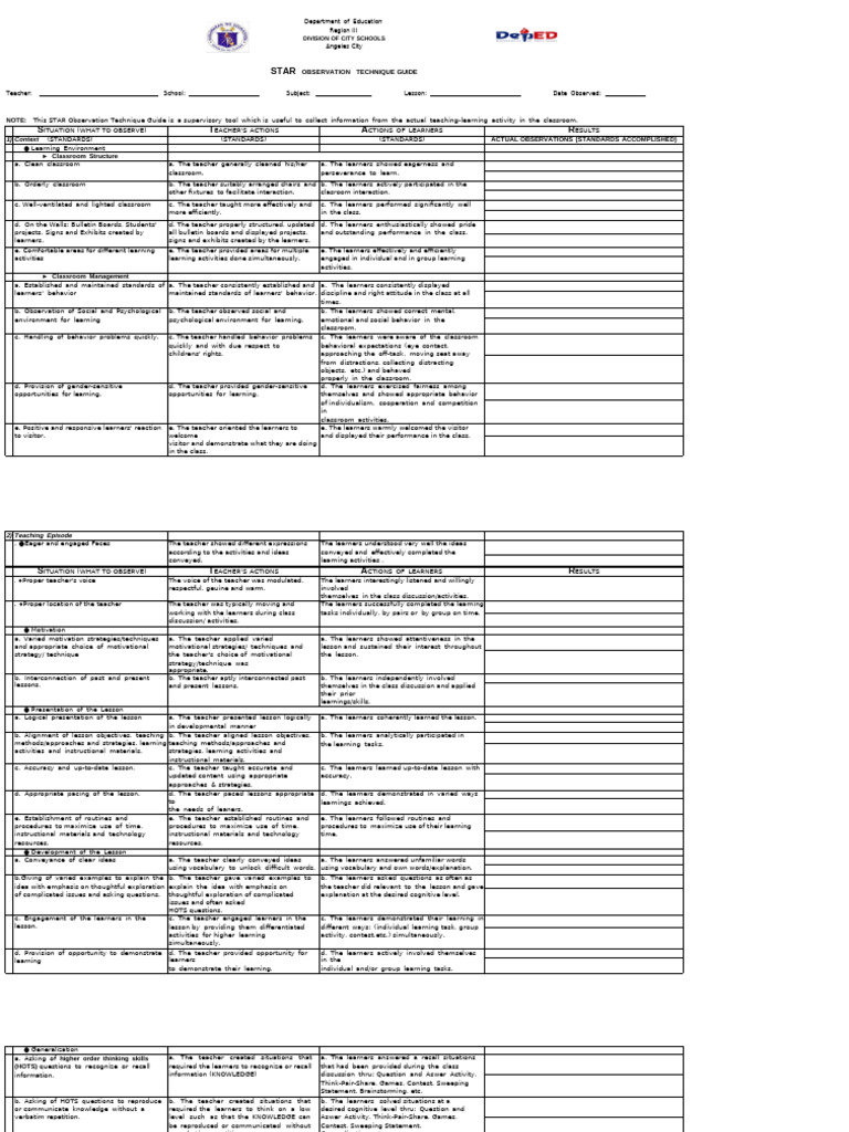 STAR Observation Technique | PDF | Educational Assessment | Learning