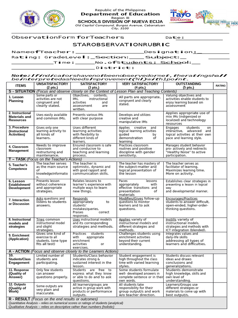 Toaz - Info Rubric Star Observation PR | PDF | Educational Assessment ...