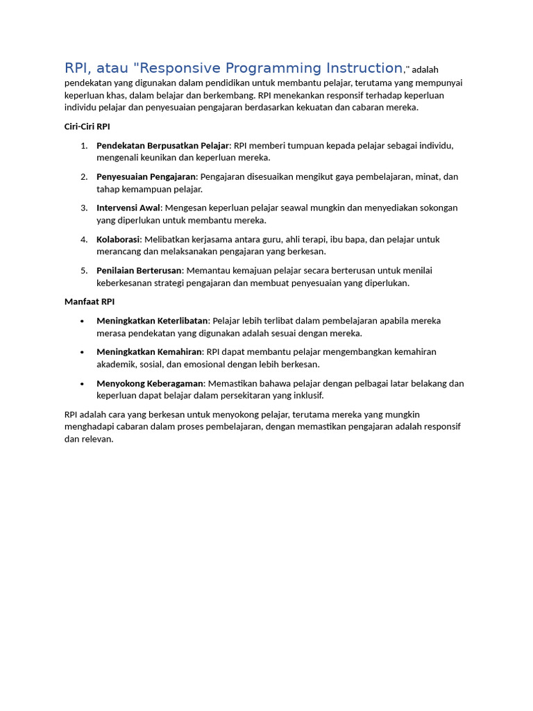 RPI, Atau "Responsive Programming Instruction | PDF | Karier & Perkembangan