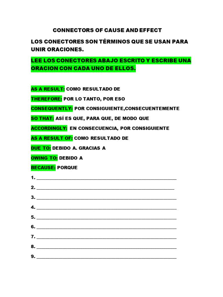 CONNECTORS.CAUSE-EFFECT | PDF CONNECTORS.CAUSE-EFFECT | PDF