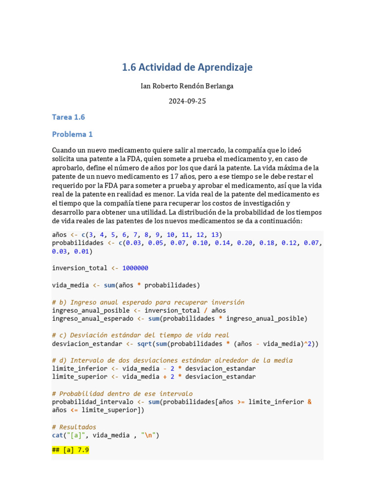 Actividad 1.6 - Generalización de La Variable Aleatoria Discreta | PDF | Teoría de probabilidad ...