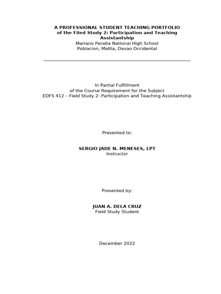 Student Teaching Portfolio FS2 | PDF