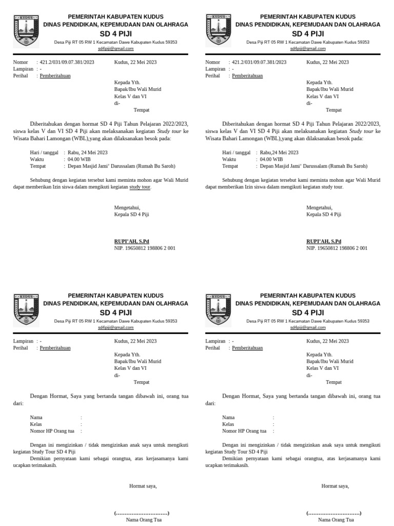 Undangan Pemberitahuan Study Tour | PDF