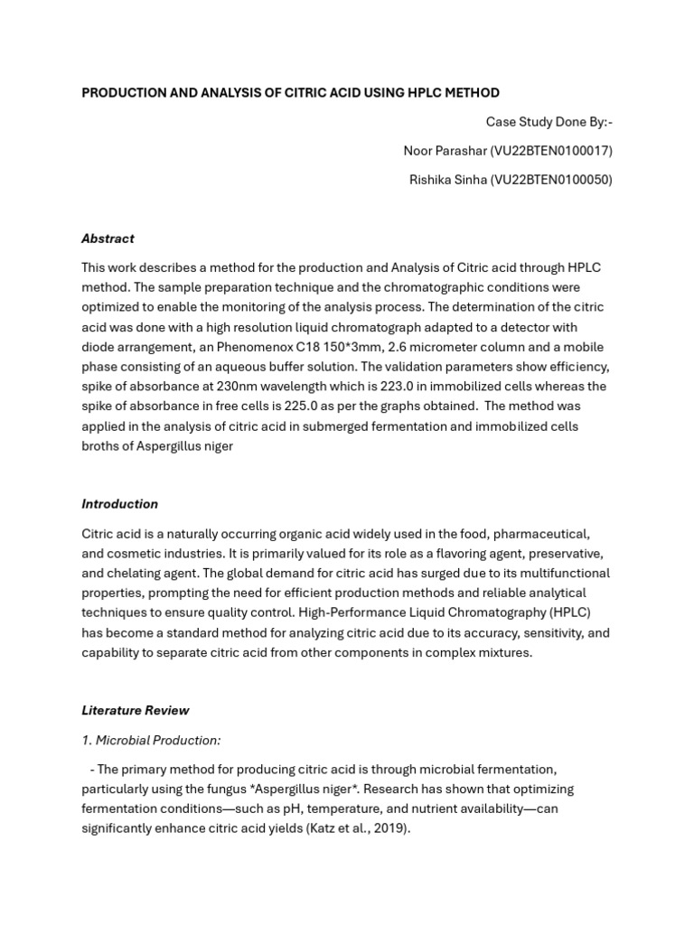 HPLC Analysis of Citric Acid Production | PDF | High Performance Liquid ...