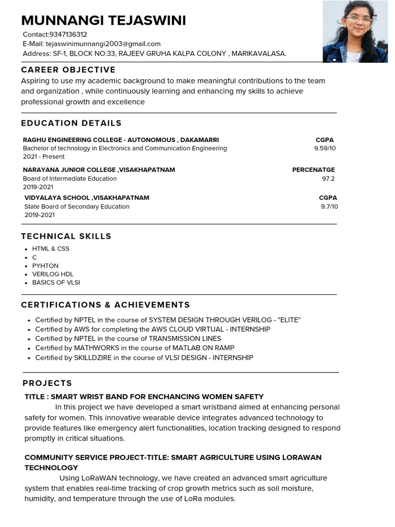 Final Resume of Tejaswini Munnangi | PDF