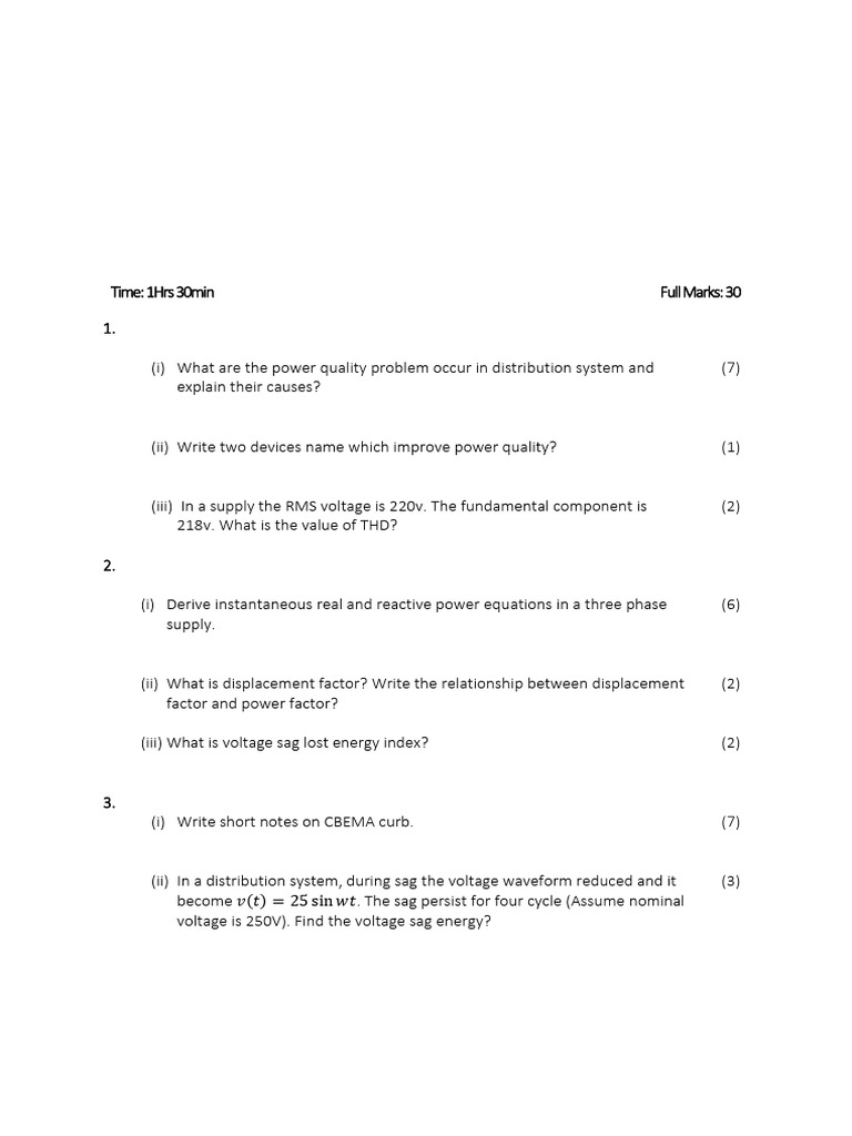 Power Quality Exam Paper EEL1717 | PDF