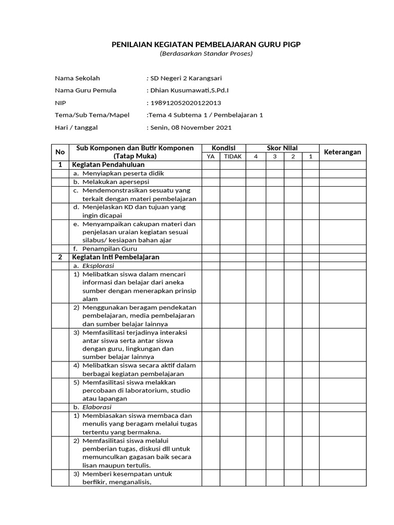 Instrumen Penilaian KBM Dan RPP | PDF | Karier & Perkembangan
