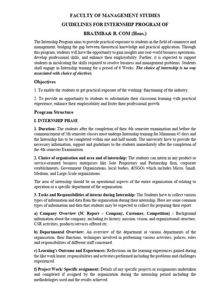 Internship Guidelines For BBA, IMBA & B.Com (Hons) - by Dr. R Mathew ...