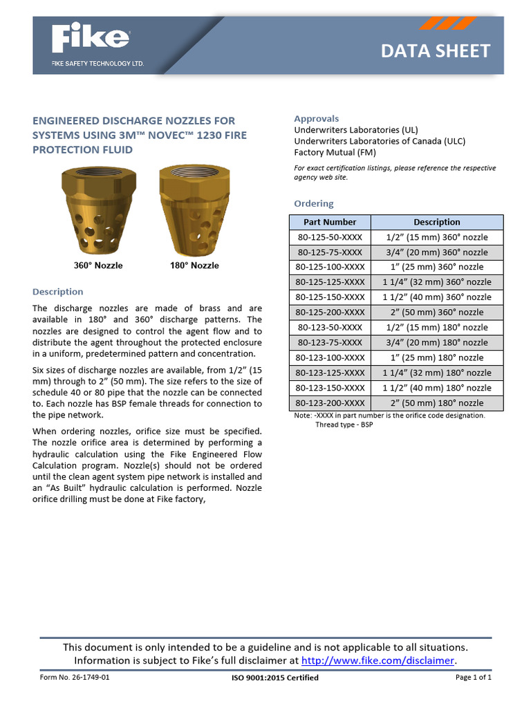 26-1749 - Engineered Discharge Nozzles For Systems Using 3M NOVEC 1230 ...