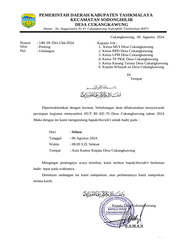 Undangan Musyawarah Persiapan Hut Ri Ke 79 Pdf