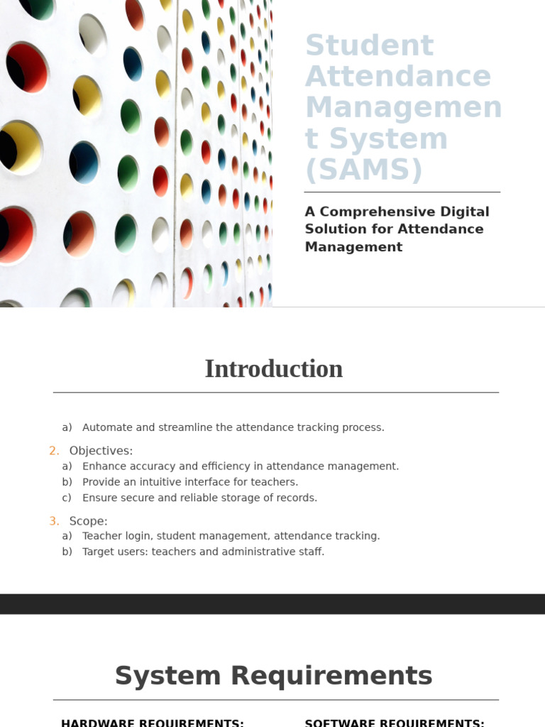 Student Attendance Management System (SAMS) | PDF | Databases | User (Computing)