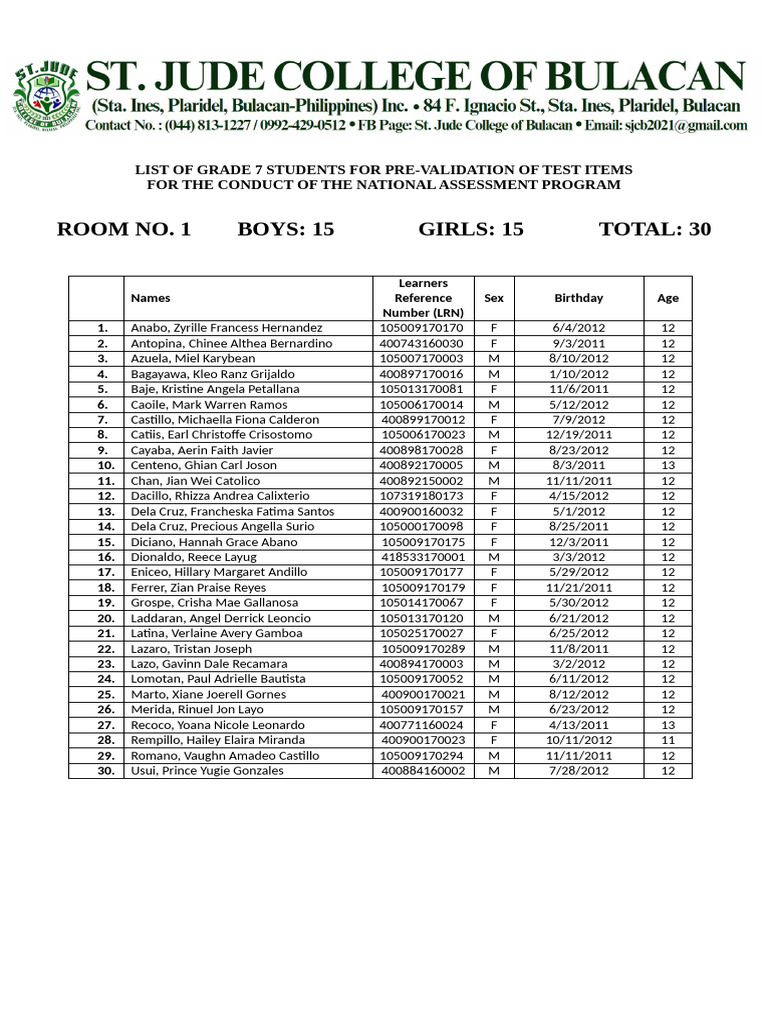 SJCB Nap Grade 7 | PDF