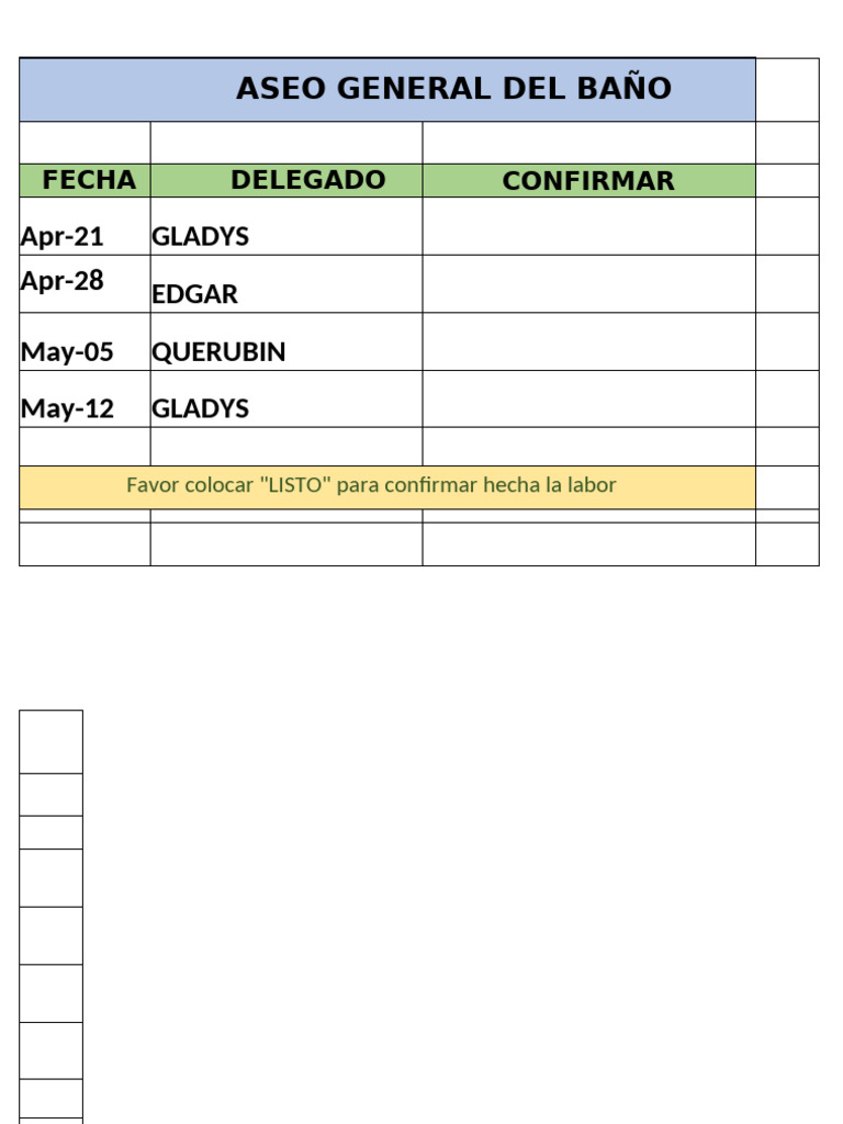 Formato Aseo Del Baño | PDF