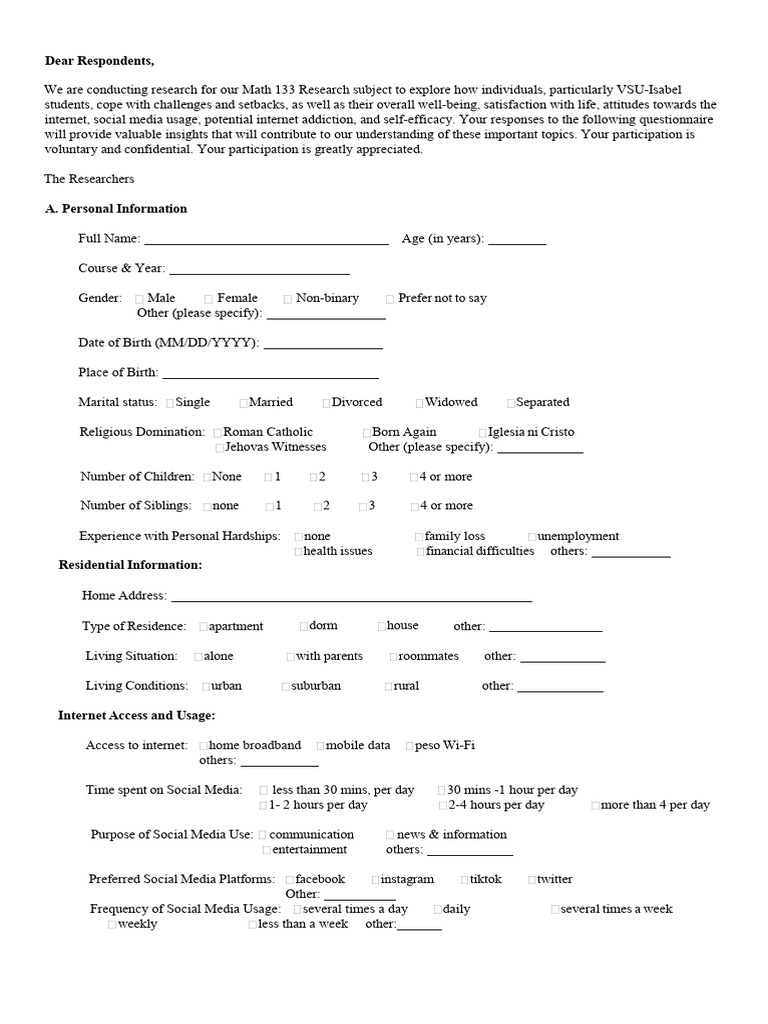 Compiled Questionnaire 14 | PDF | Internet | Psychology