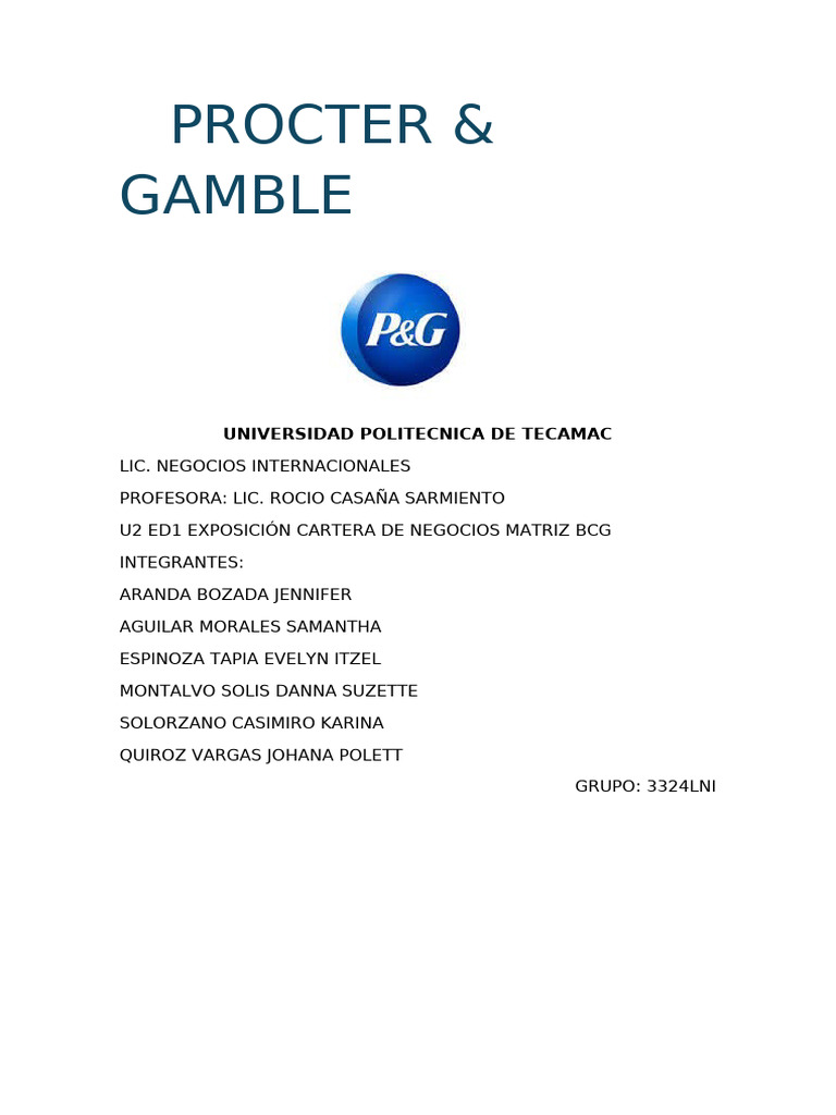 U2 Ed1 Exposición Cartera de Negocios Matriz BCG 1 | PDF | Procter & Gamble | Marketing