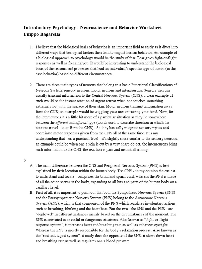 Psych. SHeet 1 | PDF | Aphasia | Nervous System