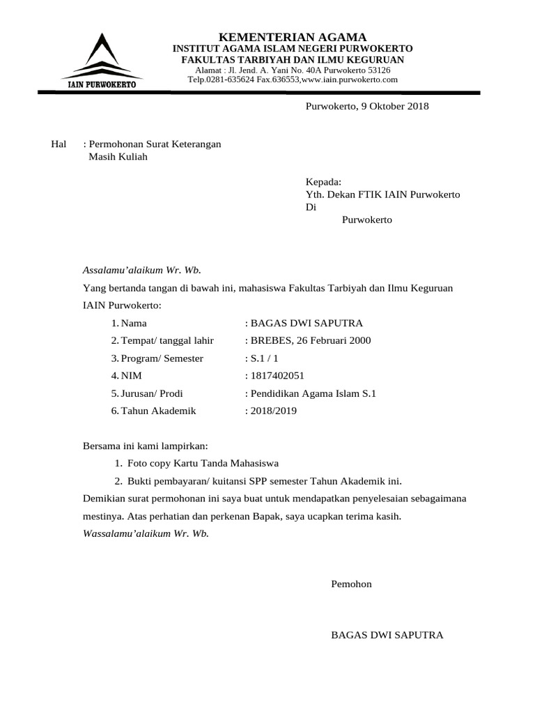 Blangko Permohonan Surat Keterangan Masih Kuliah | PDF