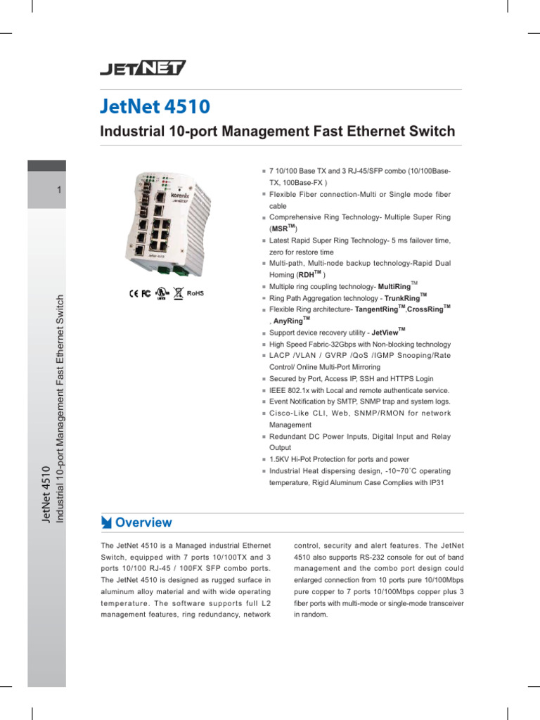 Unicom JETNET - 4510 Datasheet | PDF | Computer Network | Ethernet