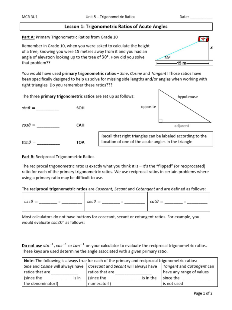 Lesson 1 Trigonometric Ratios Of Acute Angles Pdf Trigonometric Functions Trigonometry