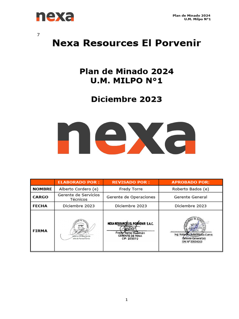 Plan de Minado 2024 El Porvenir | PDF | Minería | Geología
