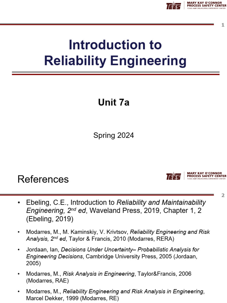S2024 L15-16 Introduction To Reliability | PDF | Reliability Engineering