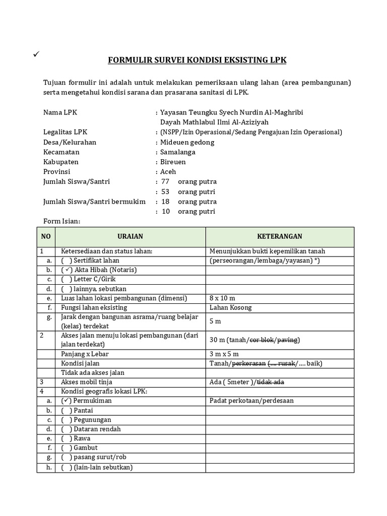 Survey Kondisi Eksisting | PDF