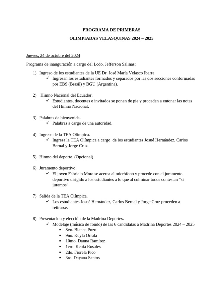 Programa - Primeras Olimpiadas Velasquinas | PDF | Ciencia y matemáticas