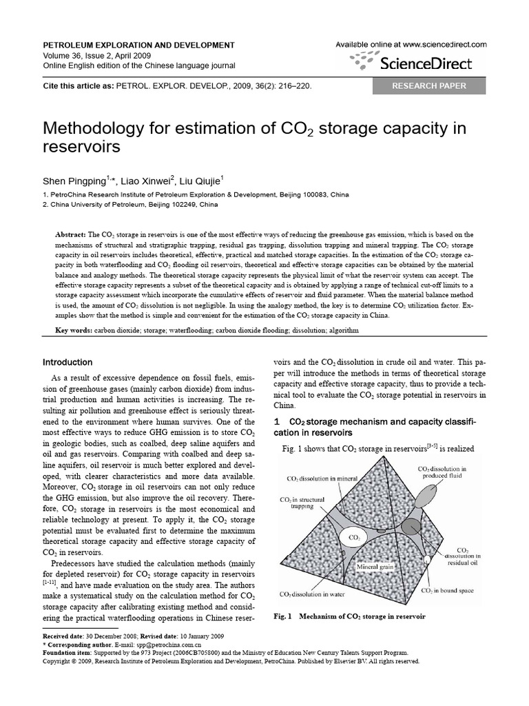 Estimation of CO2 Storage Capacity | PDF | Petroleum Reservoir | Carbon ...