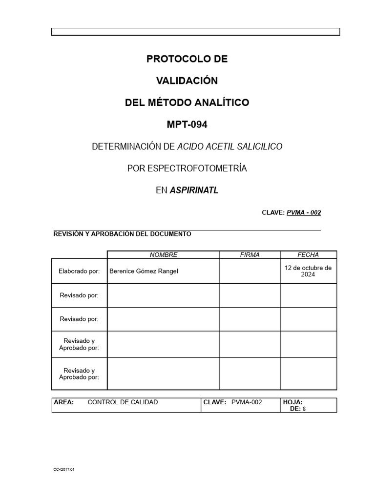 Protocolo de Valid ASS.docx | PDF | Valoración | Química