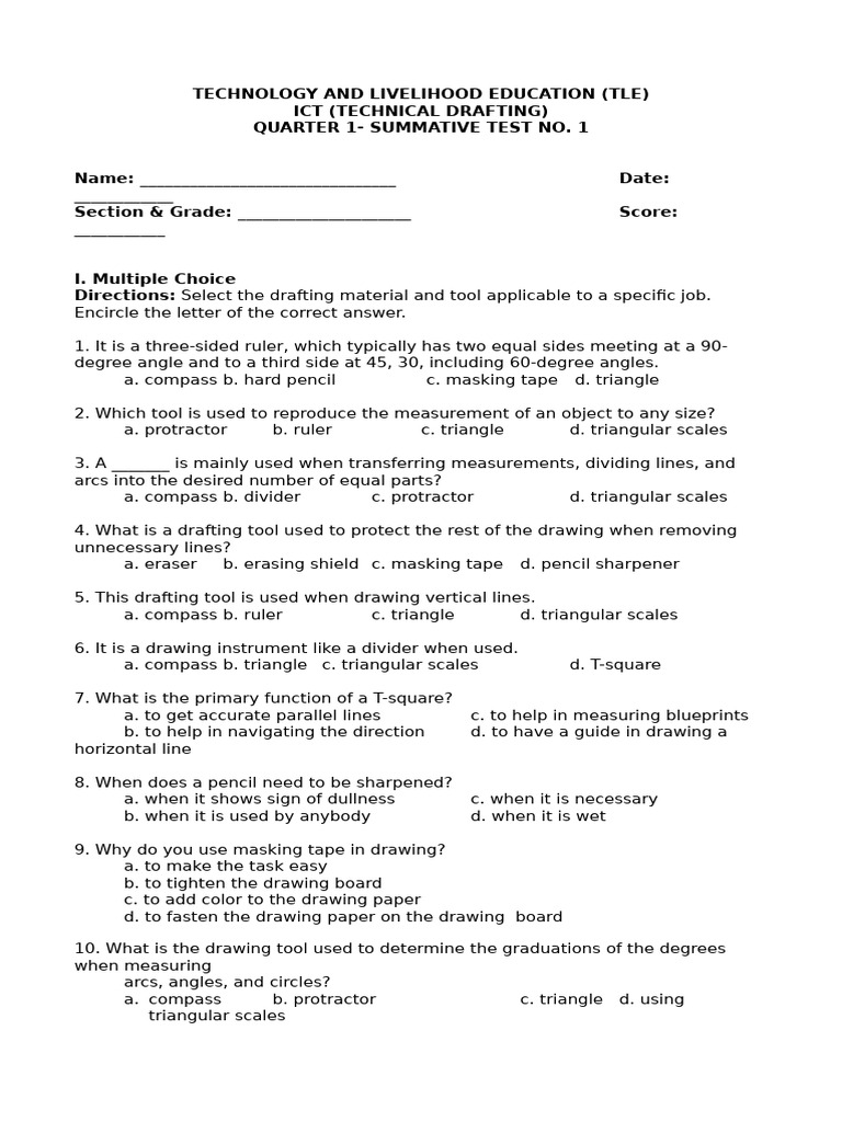 Tle 8 Summative Test No.1 | PDF | Drawing | Triangle