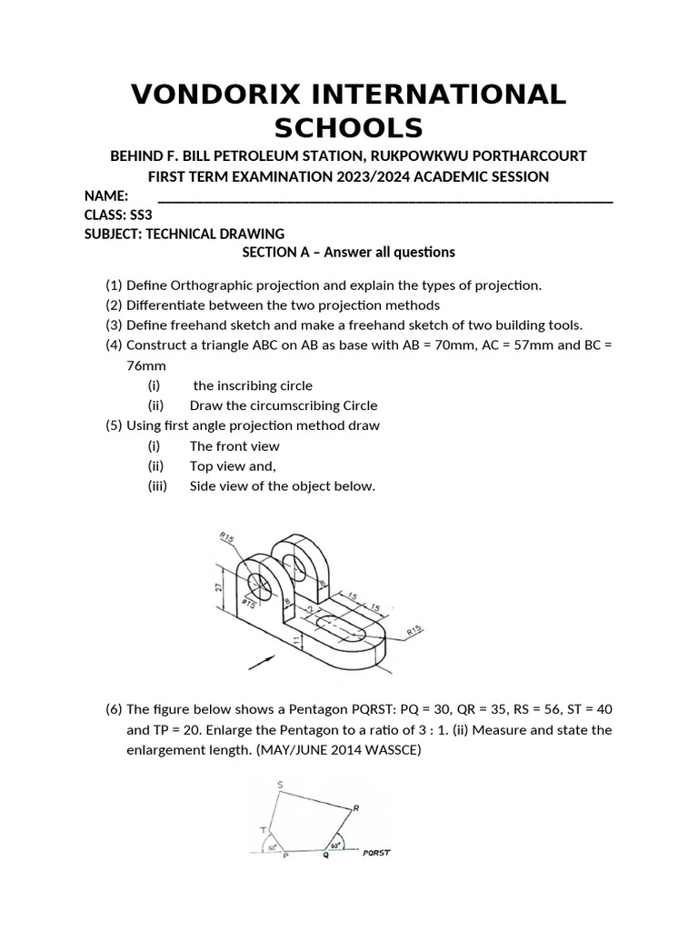 SS3 Technical Drawing Exam 2023/24 | PDF | Art