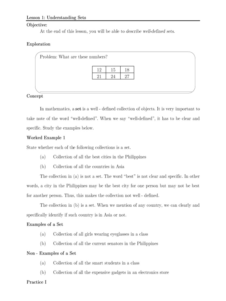 Lesson 1 Understanding Sets | PDF