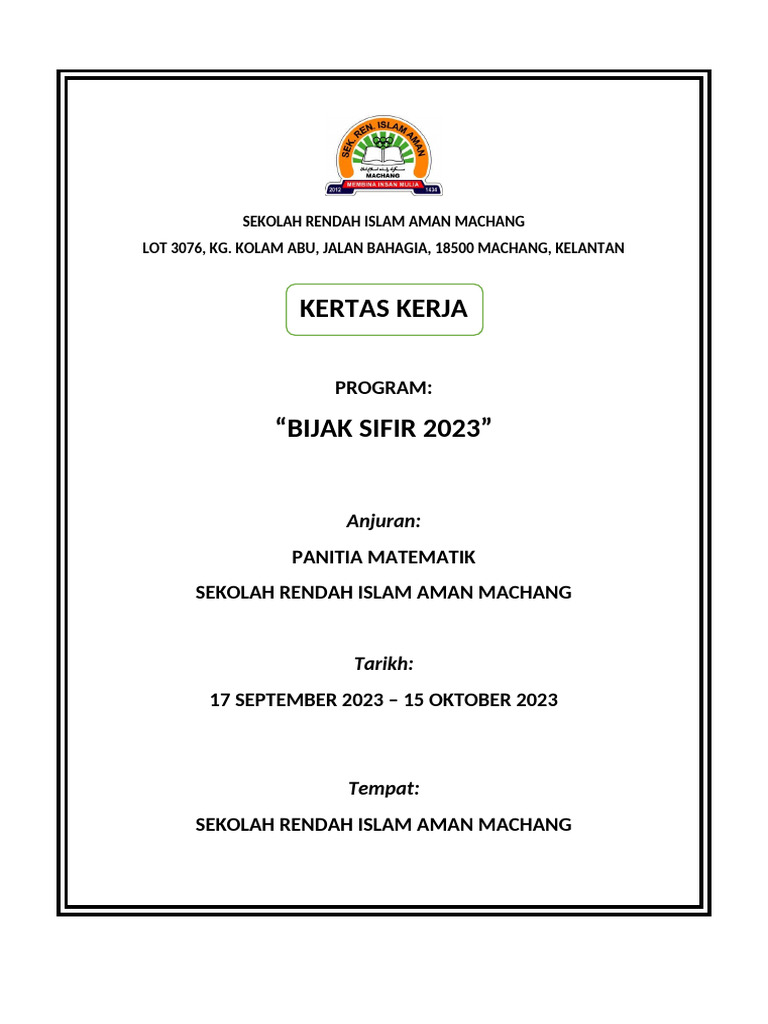 Kertas Kerja Bijak Sifir 2023 | PDF