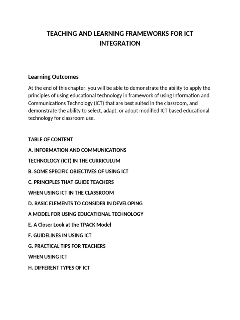 Teaching and Learning Frameworks For Ict Integrationgroup4 | PDF ...