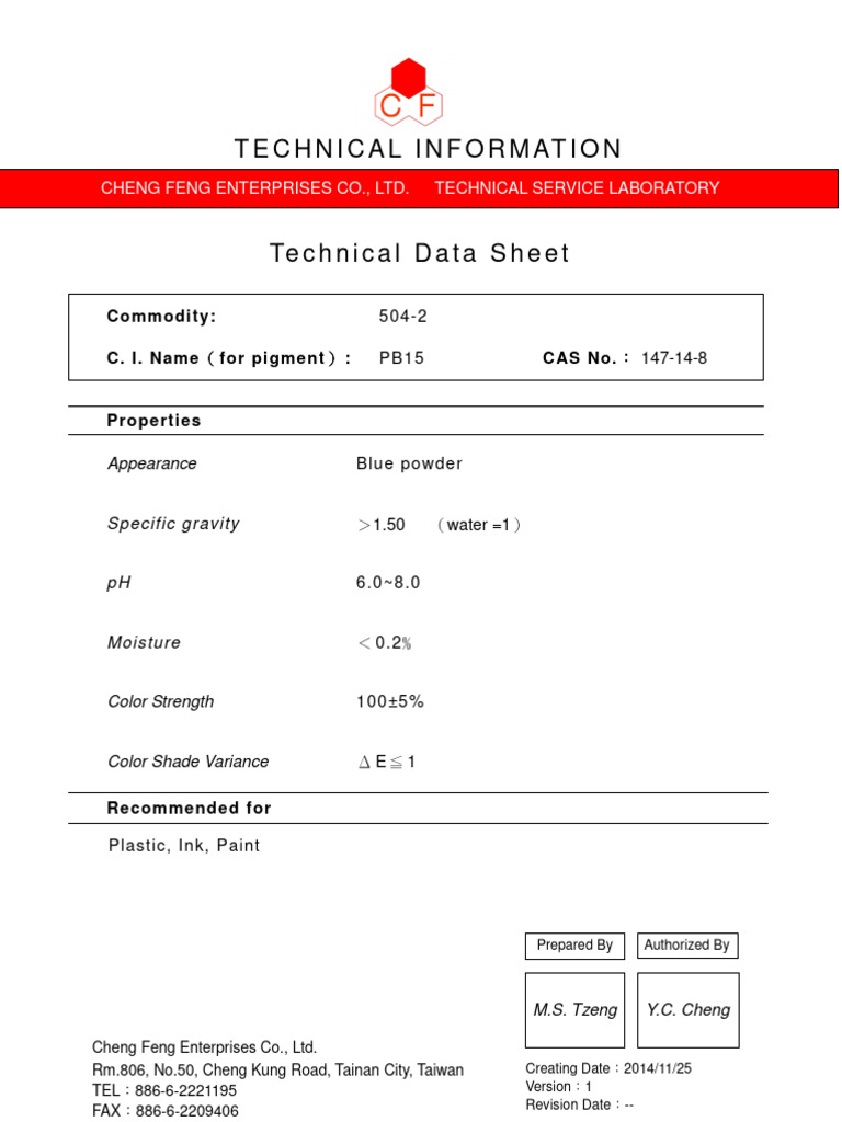 Technical Data Sheet for 504-2 Pigment | PDF