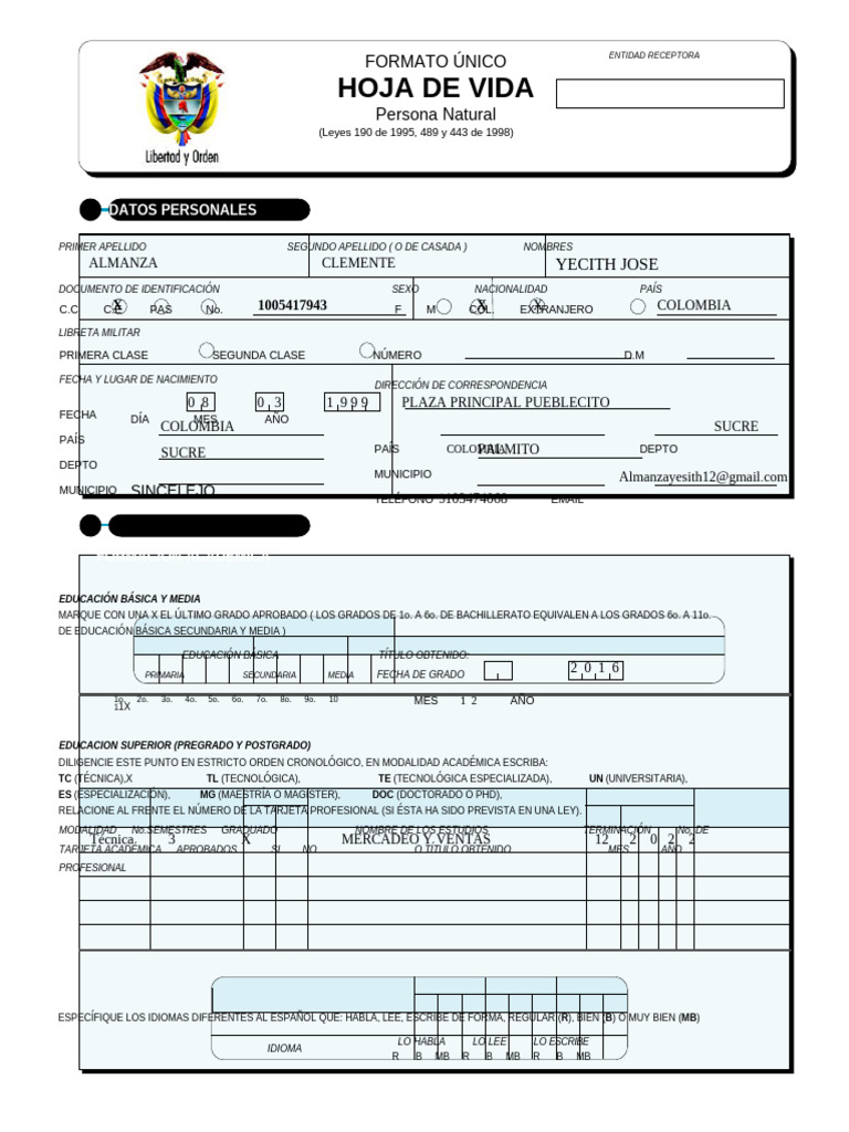 X1 Formato Unico Hoja De Vida Persona Gobierno Pdf Etapas Educativas