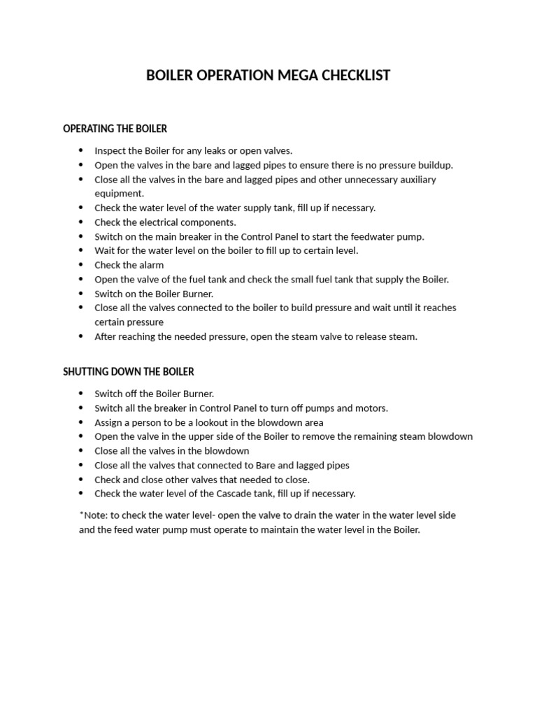 Boiler Operation Checklist | PDF