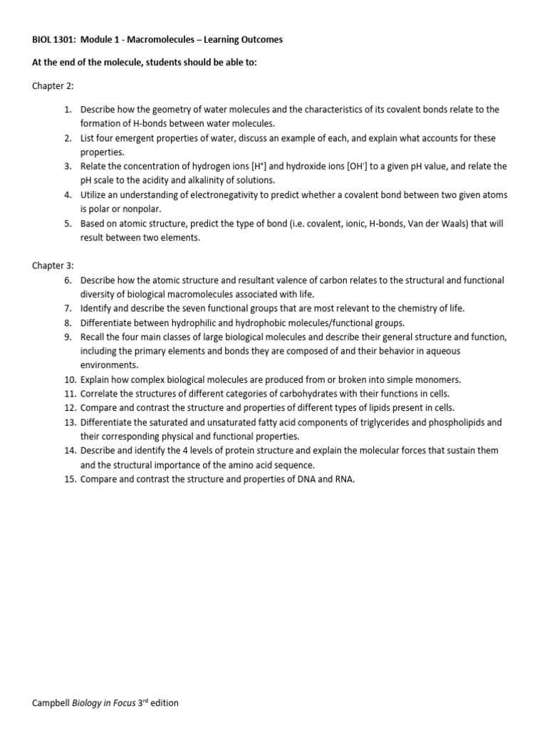 BIOL 1301 Module 1 Learning Outcomes | PDF