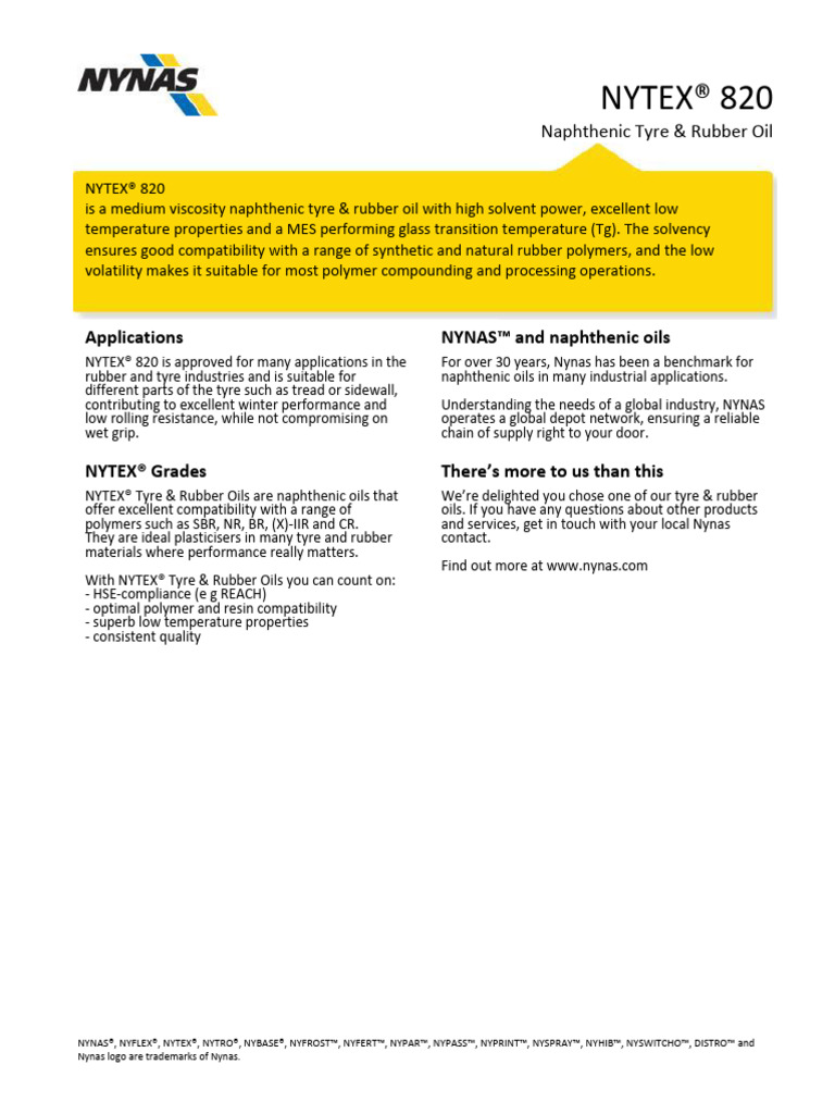 NYTEX® 820 TYR (English) PDS | PDF | Tire | Natural Rubber